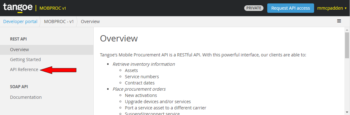 Getting Started First call | Tangoe Mobile Procurement API